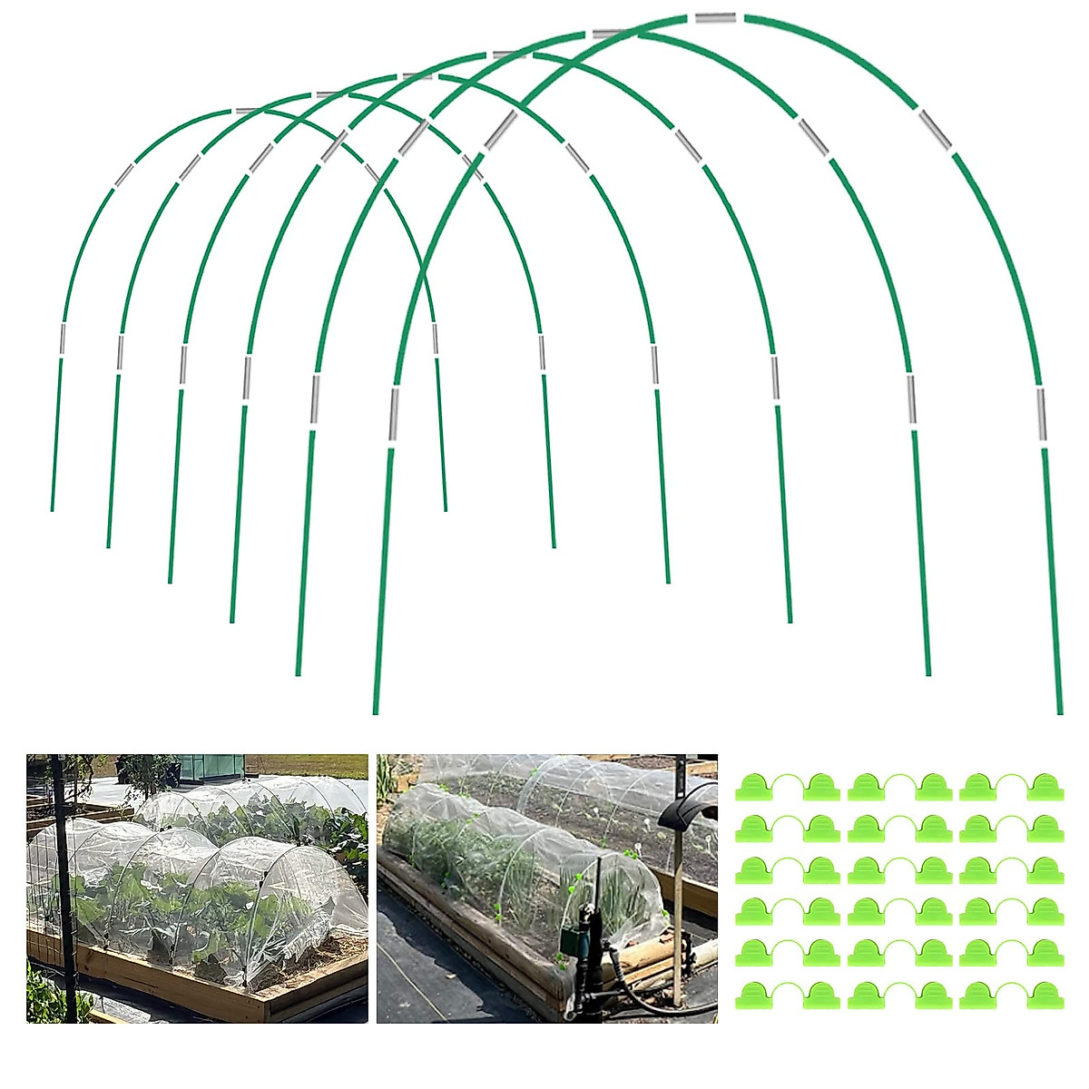 JCKHXG Garden Hoops for Raised Bed, 6 Sets of 8FT Long Greenhouse Hoops Grow Tunnel, Rust-Free Fiberglass Support Hoops Frame for Netting, DIY Plant Support Garden Stakes for Row Cover, 36pcs