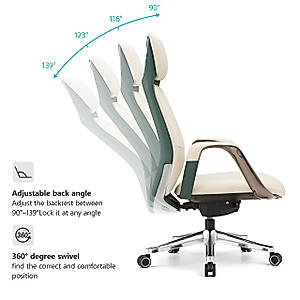 EUREKA ERGONOMIC Genuine Leather Office Chair Ergonomic Executive Chair, Modern Office Chair Home Office Desk Chairs with Wheels, Luxury Office Chair High Back Office Chair with Arms & Aluminum Base