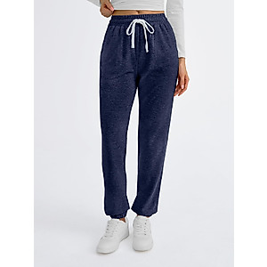 AUTOMET Sweatpants Women with Pockets Lounge Casual Pajama Pants Joggers Fall Clothes Spring Outfits Resort Wear 2025 Navy Blue L