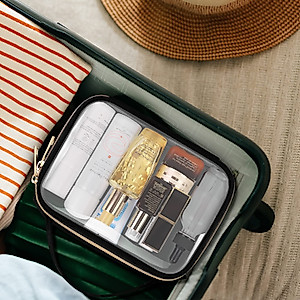 Wedama TSA Approved Toiletry Bag, 3 Pack Clear Makeup Bags with Handles, Quart Size Clear Toiletry Bags, PVC Clear Cosmetic Bags for Women and Men, Carry on Airport Airline Compliant Bag, Black