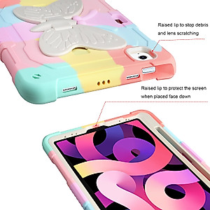 for iPad Air Case 5th/4th Gen 10.9 Butterfly Kickstand Pencil Holder, iPad Pro 11 Cases 3rd 2nd (2021/2020/2018) 2 in 1 Heavy Duty Rugged Cover Kids Girls for iPad Air 4th/5th（2022）/iPad Pro 11-Pink