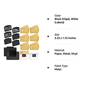 Talented Kitchen 8 Piece Metal Basket Labels Clip On Holders with 40 Labels for Kitchen Storage, Black Label Clips for Storage Bins
