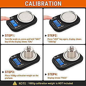 AccuWeight Gram Scale with 1000g/0.1g High Precision Mini Coffee Scale for Weed Jewelry Scale with 6 Units, Tare, Calibration PCS Function and Backlit