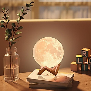 AED Birthday Gifts for Women Gifts for Teenage Girls Boys Girlfriend Anniversary, Moon Lamp 2023 Upgrade with Timer, 3D Printing 16 Colors Wooden Stand & Remote/Touch Control 4.8 inch (Small)