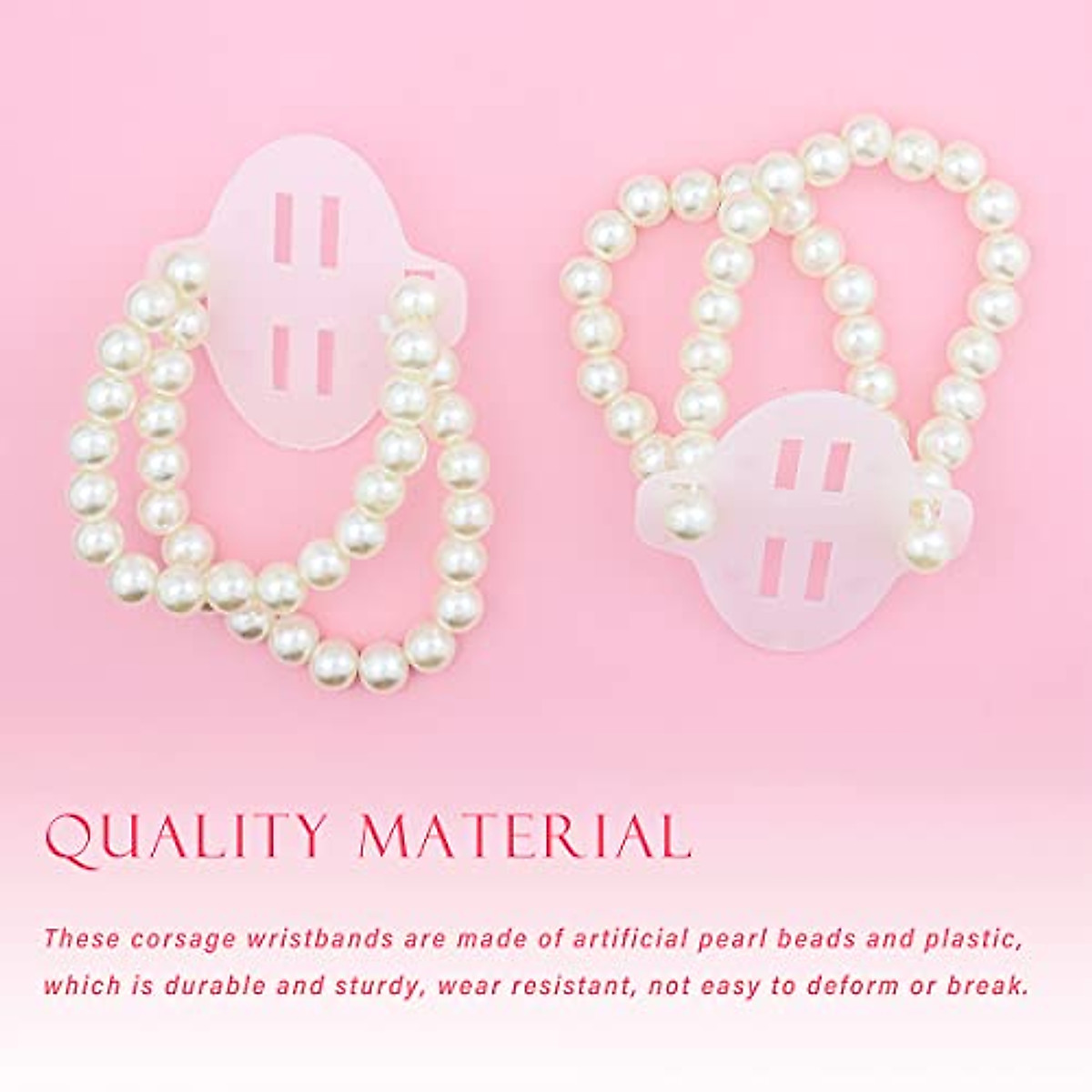 LEEFONE 16 Pieces Elastic Pearl Wrist Corsage Bands Wristlets Stretch Faux Pearl Wedding Wristband DIY Wrist Corsages Accessories for Bride Flowers Prom Beach Party Supplies