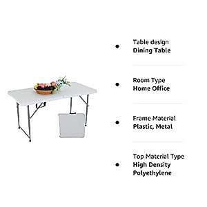 FDW Folding Table 4FT Picnic Table Adjustable Height Plastic Table Camping Table Office Table for Home Office Party Picnic