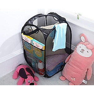 PowerTRC Mesh Pop Up Laundry Basket | Foldable Hamper Basket For Laundry Or Storage | Comes With Side Pockets And Carry Handles | 2 Pack | Black Color