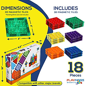 Playmags Magnetic Tiles, 18Pcs Magnetic Building Bricks, Exclusive Magnetic Blocks, Skill Development, Ages 3+ (Big Bricks Tiles)