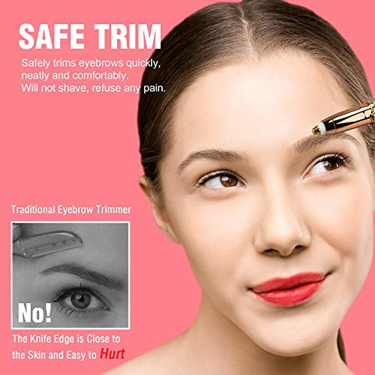 ARCESS Electric Eyebrow Hair Remover Trimmer, Portable Battery-Operated Painless Eyebrow Epilator Removal Razor Tool with LED Light for Women's Eyebrow Ear Hair Nasal Hair Beard