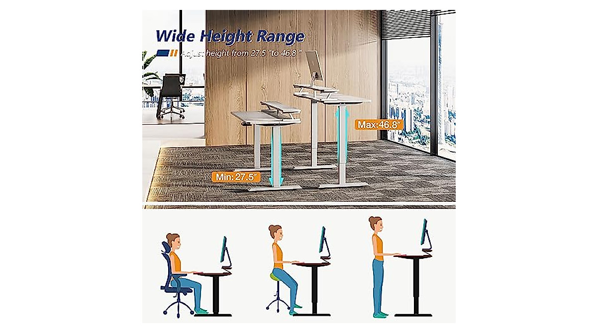 KKL Electric Standing Desk with Monitor Shelf - Sit Stand Workstation