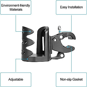 SupreGear Cup Holder, 360 Degree Rotation Stroller Bike Water Bottle Holder Cup Holder, Universal for Walkers, Rollators, Wheelchairs, Bicycles, Strollers and Motorcycle Accessories, Tools Free