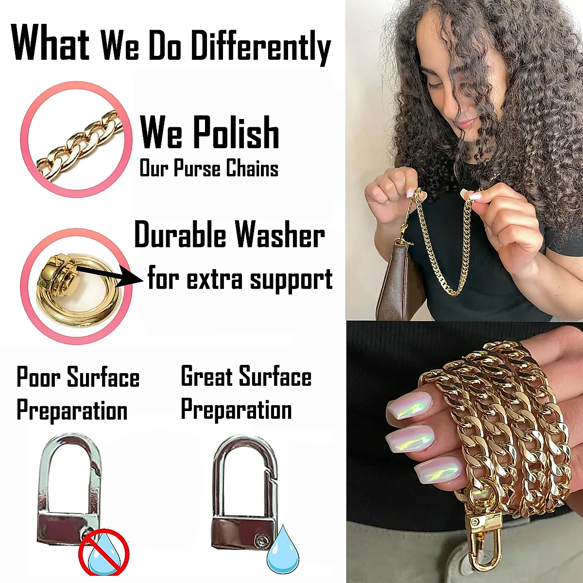 NEXT FASHION Purse Chain Strap Handle Shoulder Crossbody Metal Replacement 20CM - 120CM Selecting (Gold, 48" / 120cm)