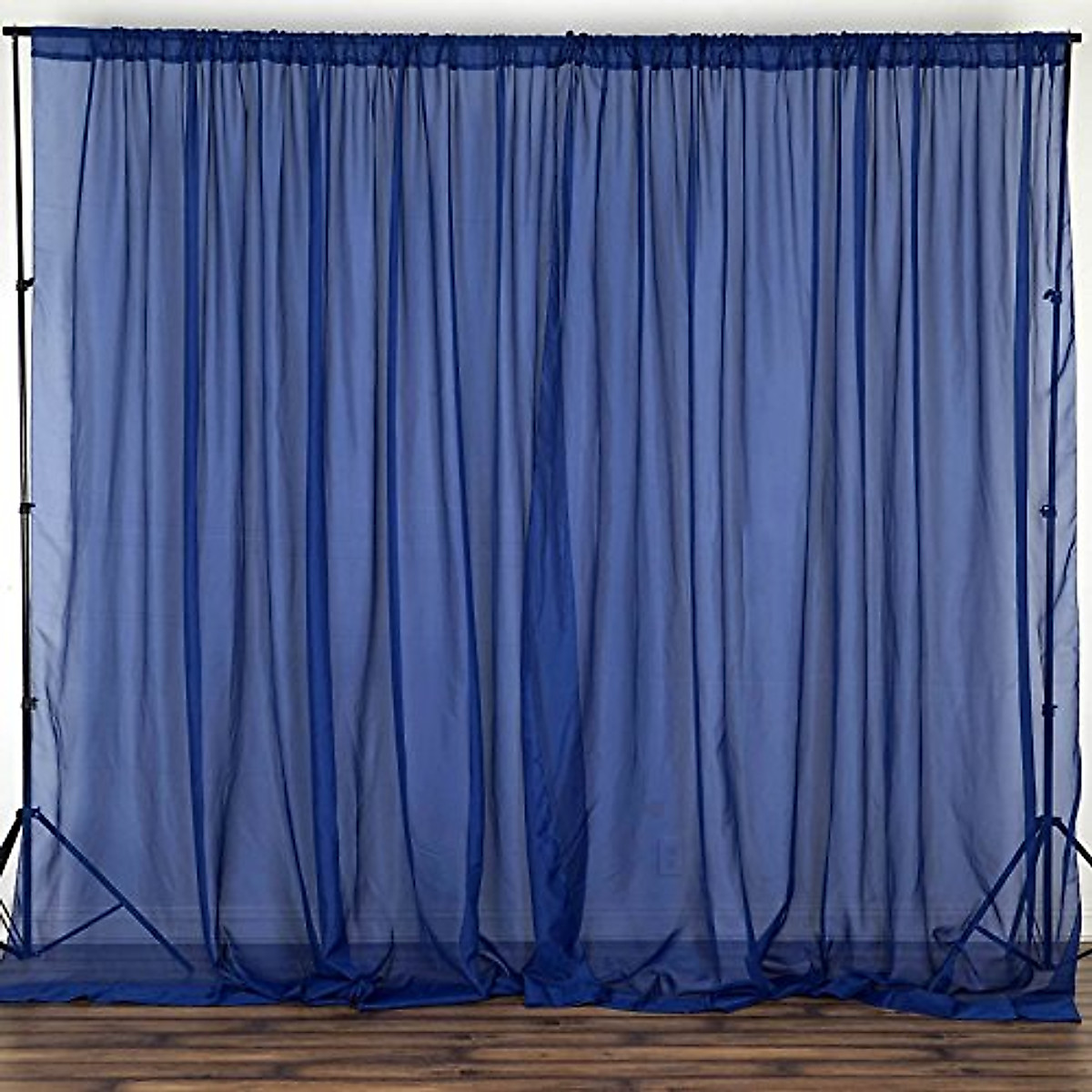 BalsaCircle 10 feet x 10 feet Navy Blue Sheer Voile Backdrop Drapes Curtains 2 Panels 5x10 ft - Wedding Ceremony Home Decorations