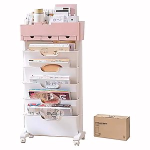 Atkits 6 Tier Rolling Cart with Wheels Storage Utility Cart Movable Bookshelf Cart Slim with Drawers for Bedroom Living Room Home School,Blue