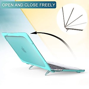 Batianda Heavy Duty Case for MacBook Air 13 inch 2020 A2179 A1932 A2337 M1 Chip with Touch ID, Hard Shell Cover with Foldable Kickstand Shockproof Function and Keyboard Cover, Cyan