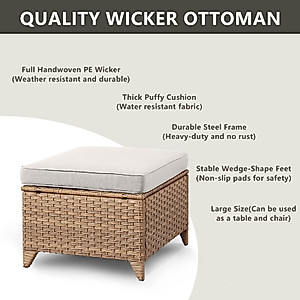 Rilyson Patio Furniture Swivel Chairs Set - 5 Piece Rattan Wicker Outdoor Sectional Conversation Sets with 2 Swivel Rocking Chairs,2 Ottomans and 1 Side Table for Porch Deck Garden(Yellow/Beige)