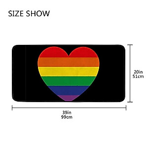 Long Kitchen Rugs Non Slip Washable Bath Mat Kitchen Runner Rug Rainbow Heart LGBT Flag Be Proud Water Absorption Quick Drying Anti Fatigue Comfort Flooring Carpet 39 x 20 inch