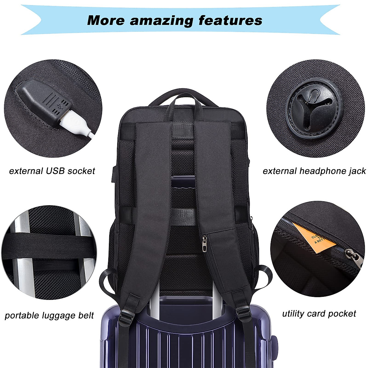 Seekvigor Laptop Backpack for Men, Business Computer Backpack with USB Charging Port, 28L Water Resistant College Backpack with Laptop Compartment for 15.6 Inch Notebook, Black