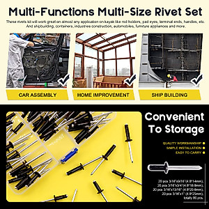 Mardatt 80 Pcs Flange Aluminum Blind Rivet Assortment Set, Black Large Head Tri-Fold Exploding Aluminum Pop Rivets for Sheet Metal, Automotive and Furniture -3/16" x (9/16", 3/4", 13/16, 1")