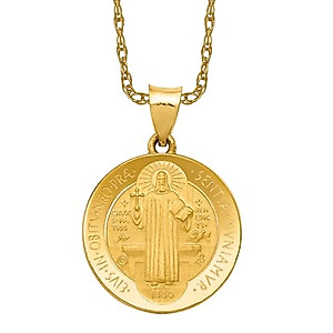 IceCarats 14K Yellow Gold Saint Benedict Medal Necklace Charm Pendant 27.4mm x 19mm Only