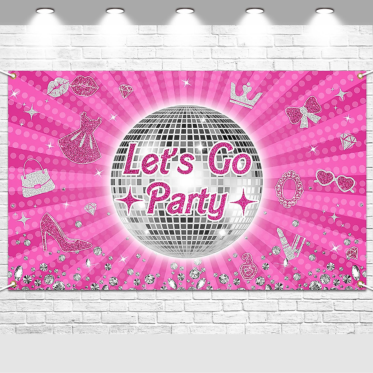 Avezano Let's Go Party Banner Princess Theme Birthday Backdrop Hot Pink Bridal Shower Bachelorette Background for Girls Women Disco Birthday Party Supplies Banner 70.8x43.3
