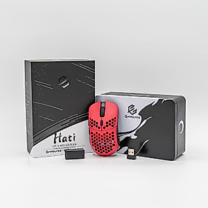 G-Wolves Hati HTS (Small) ACE Wireless Gaming Mouse - PAW3370 Sensor - 50 to 19,000 CPI - 54±2Gram(1.8 oz) - TTC Golden Color Encoder - Ultra Lightweight Honeycomb Design (Red)
