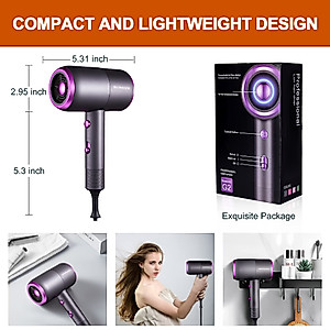 SHUWANJIA Ionic Hair Dryer, Grey, 1800W, 3 Heating, 2 Speed, Cooling, Thermostat, Safety, Negative Ions, Ceramic, Corded Electric