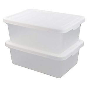 Jandson 14 Quart Clear Frosted Bin, Plastic Latching Box/Container with White Lid, Pack of 2, F