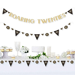 Big Dot of Happiness Roaring 20's - 1920s Art Deco Jazz Party Letter Banner Decoration - 36 Banner Cutouts and No-Mess Real Gold Glitter Roaring Twenties Banner Letters
