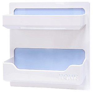 Bedside Shelf Wall Mount, Adhesive Bedside Shelf Accessories Organizer with Hooks and Cable Clips,Dorm Bedside Wall Storage for Phone, Remote, Earphone, Kindle,Plastic (Simple Style)