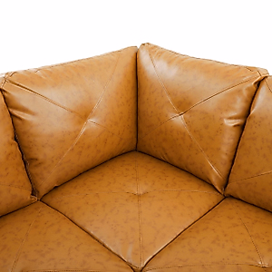 Dyncan 3-Piece L-Shaped Sectional Couches with 66.5'' Chaise Lounge & Storage Ottoman, 97'' Faux Leather Modular Living Room Sofas for Home Office Apartment, Large Living Furniture Right (Ginger)