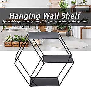 EPMANN Wrought Iron Wall Shelf, Wall Mounted Floating Shelf Hexagonal Shelf Retro Flower Stand Display Stand for Bedroom Living Room Office(Black)