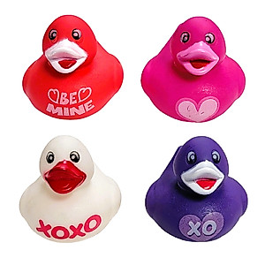 Cool Valentine's Day Holiday Rubber I Love You XO Be Mine Ducks (2") Standard Size. White, Red, Pink and Purple. (12 Pack) Cute Duck Bath Tub Pool Toys. (Valentine's Day Rubber Ducks)