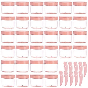 100 Pcs 20g Plastic Sample Cosmetic Containers with Lids and 10 Pcs Mini Makeup Spatula，Refillable Cosmetic Jars Lip Scrub Containers for Skincare - Pink