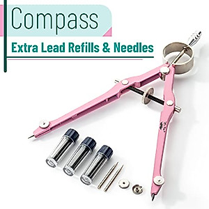 Mr. Pen- Professional Compass for Geometry, Pink, Extra Leads, Metal Compass, Compass, Compass Drawing Tool, Drawing Compass, Drafting Compass, Compass for Students, Compass for Woodworking