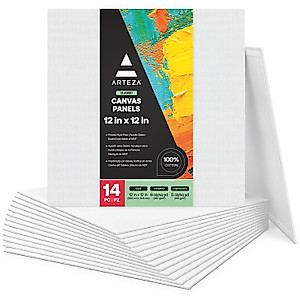 ARTEZA Canvas Boards for Painting, 12 x 12 Inches, Pack of 14, Blank White Square Canvas Panels for Acrylic, Oil and Gouache Painting