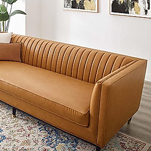 Modway Devote Channel Tufted Vegan Leather, Sofa, Tan