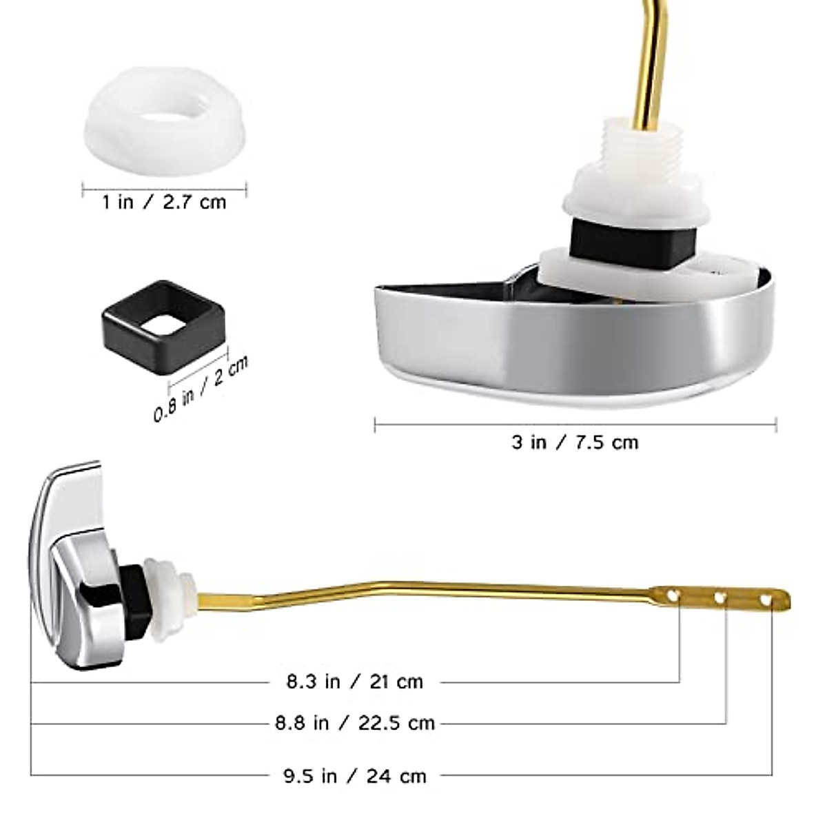 BESPORTBLE Toilet Flush Lever Toilet Lever Handle Toilet Tank Flush Lever Side Mount Toilet Lever Handle Compatible for Toilet Tank (Silver+Gold) Toilet Handles