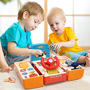 HOLYFUN Bus Car Toy for Toddler, Kids Play Bus with Steering Wheel Toy, Sound and Light, Music School Bus Toy, Educational Bus Driving Toy Gift for Boys & Girls