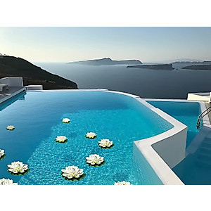 NAVADEAL 6PCS Artificial Floating Foam Lotus Flowers with Water Lily Pad Ornaments, Ivory White, Perfect for Patio Koi Pond Pool Aquarium Home Garden Wedding Party Decoration(with NO Lights)