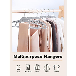 HOUSE DAY Grey Plastic Hangers 50 Pack, Slim Clothes Hangers Space Saving, Non Slip Hangers with Rubber Pads, Sturdy Coat Hangers for Closet, S-Shaped Hangers for Shirt, Suit, Pant, Skirt