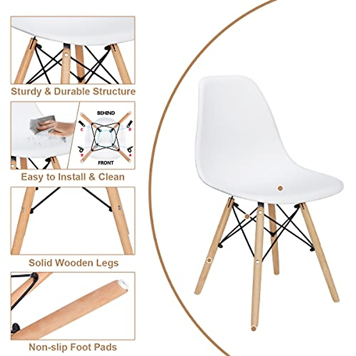 ZenStyle Set of 4 Dining Chairs Modern Style Diner Chairs, Mid-Century Shell Lounge Plastic Side Chair DSW Chair for Kitchen, Dinning Room, Living Room, Bedroom, White