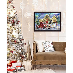 Christmas Stamped Cross Stitch for Adults Beginners,Red Truck Counted Stitch Kits DIY Printed Cross-Stitch Snowman Patterns Needlepoint Kits，Arts and Crafts Embroidery Kits for Christmas Home Decor
