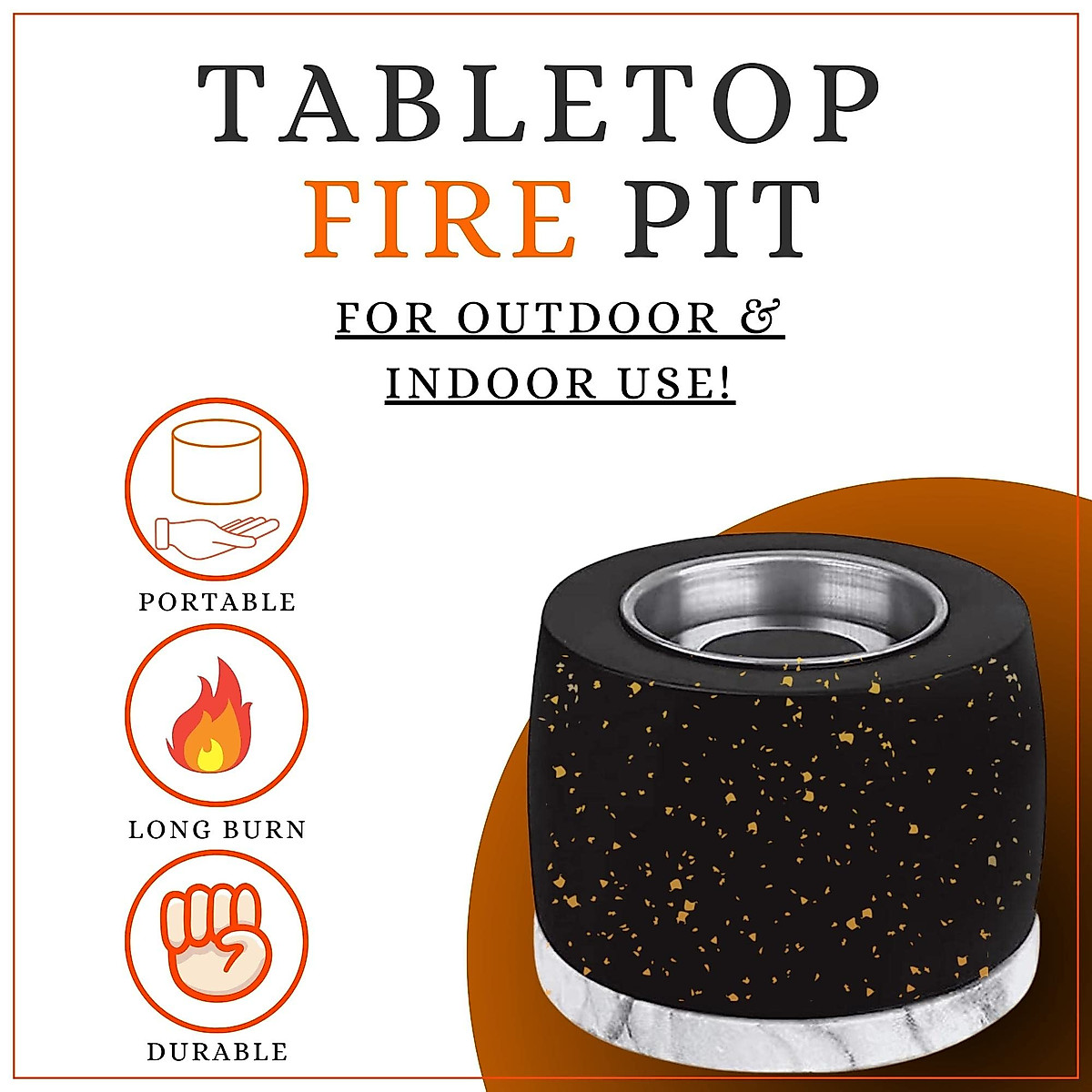 ZCONI Tabletop Fire Pit Portable, Mini Fire Pit with Extinguisher, Bio Ethanol Fire Pit, Concrete Table Top Firepit with Golden Sparkles, Indoor Fire Bowl (Concrete, Black with Sparkle)
