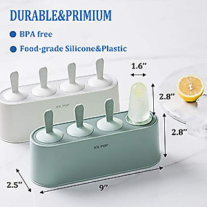 Popsicle Mold with 4 Pops, Silicone Ice Cream Molds Reusable Ice Pop Makers Easy Release Popsicle Tray for DIY Ice Cream Homemade Ice Pop (Green)