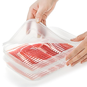yarlung 6 Pack Bacon Keeper for Refrigerator, Deli Meat Saver Container with Airtight Lid, Cold Cuts Fridge Food Storage, 2 Serving Tongs
