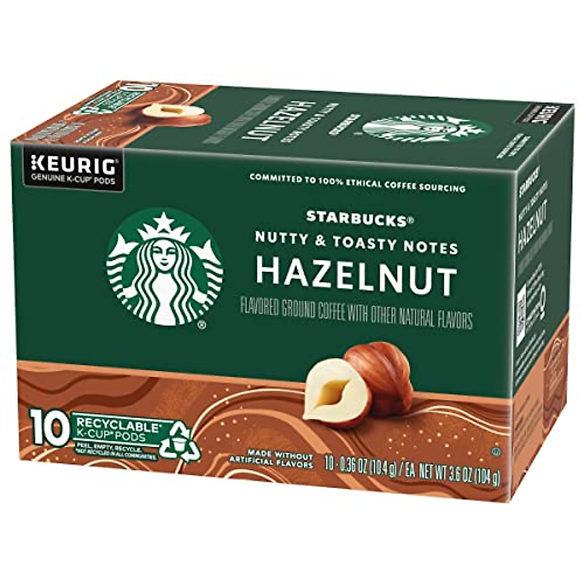 Starbucks Flavored Coffee K-Cup Pods, Hazelnut Flavored Coffee, Made without Artificial Flavors, Keurig Genuine K-Cup Pods, 10 CT K-Cups/Box (Pack of 2 Boxes)