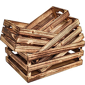 MACVAD Set of 4 Large Torched Wood Decorative Storage Crates, Nesting Wooden Crates for Display Rustic, Farmhouse Wooden Storage Container Boxes Made from 100% Wood