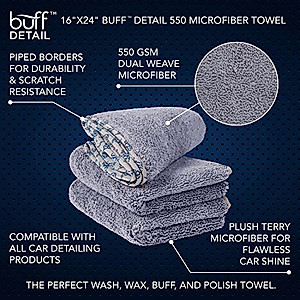 MW Pro Microfiber Auto Detailing Towels (16" x 24") - 550 GSM Microfiber Car Towels for Washing Drying Waxing Buffing Polishing (3 Pack, Gray)
