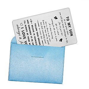 CPLJW Fathers Day Card Gifts for Son from Mom Dad - Just Do Your Best - to My Son Birthday Engraved Wallet Card Gifts Ideas